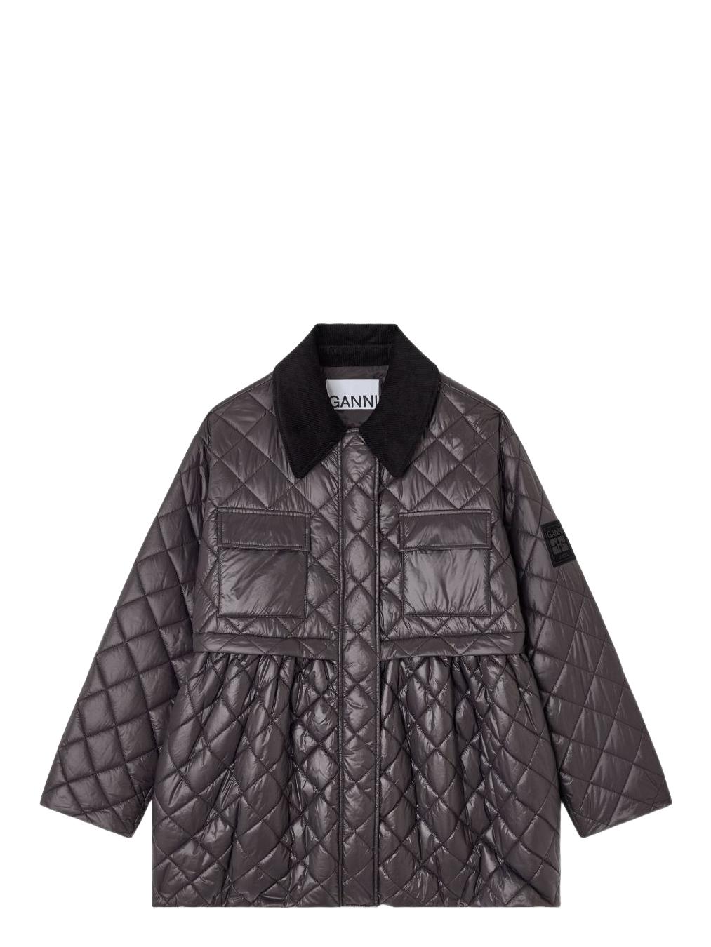GANNI Ganni Quilted Midi Jacket with Lapel Collar